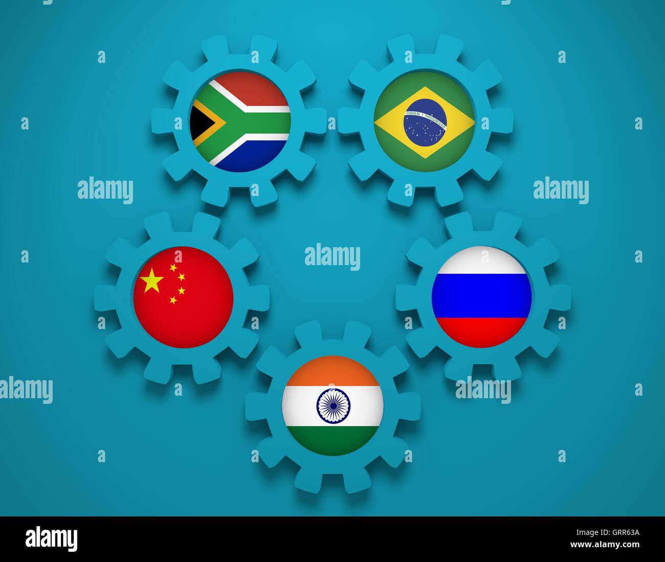 BRICS union members national flags on gears Stock Photo - Alamy