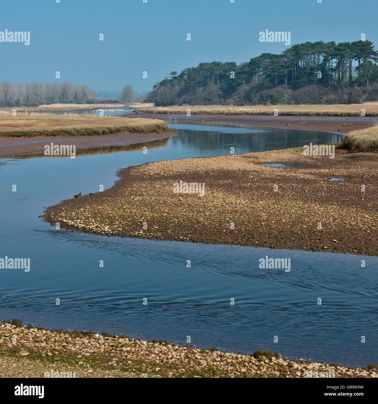A view across the Otter Estuary Nature Reserve at Budleigh Salterton on ...