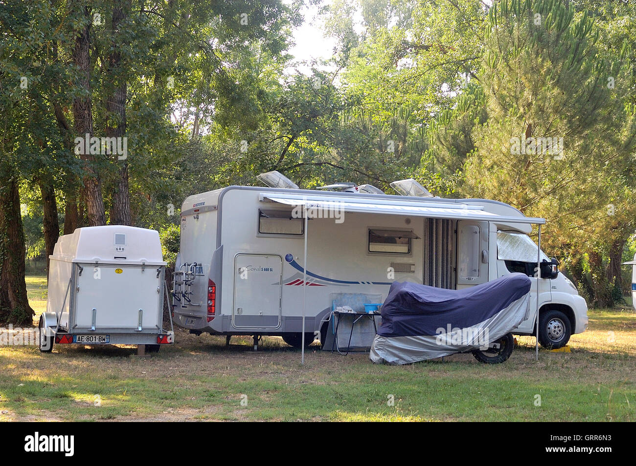 Motorhome installed in a French campsite in the Gard Stock Photo - Alamy