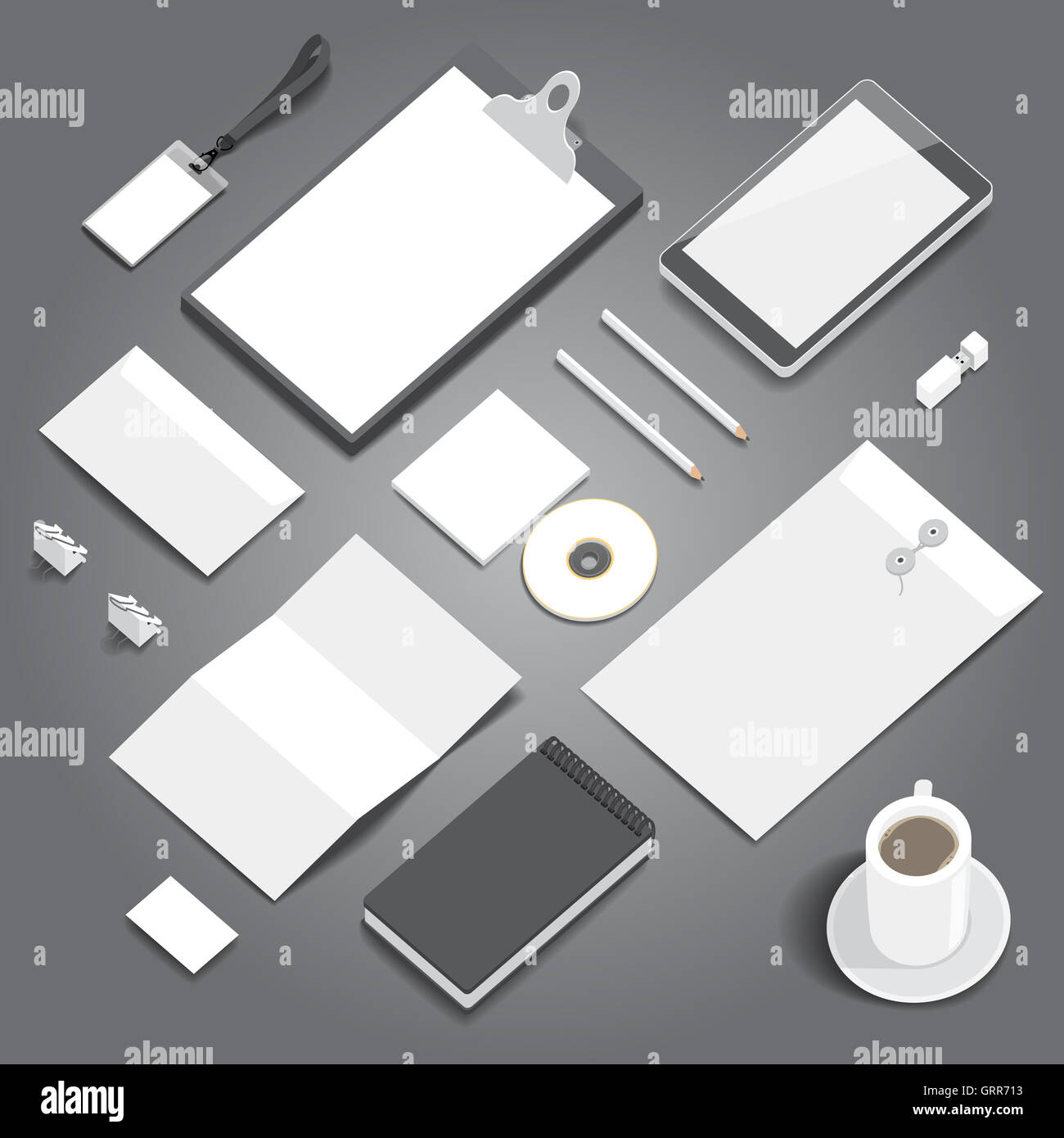 Corporate identity stationery objects mock-up template. Isometric style ...