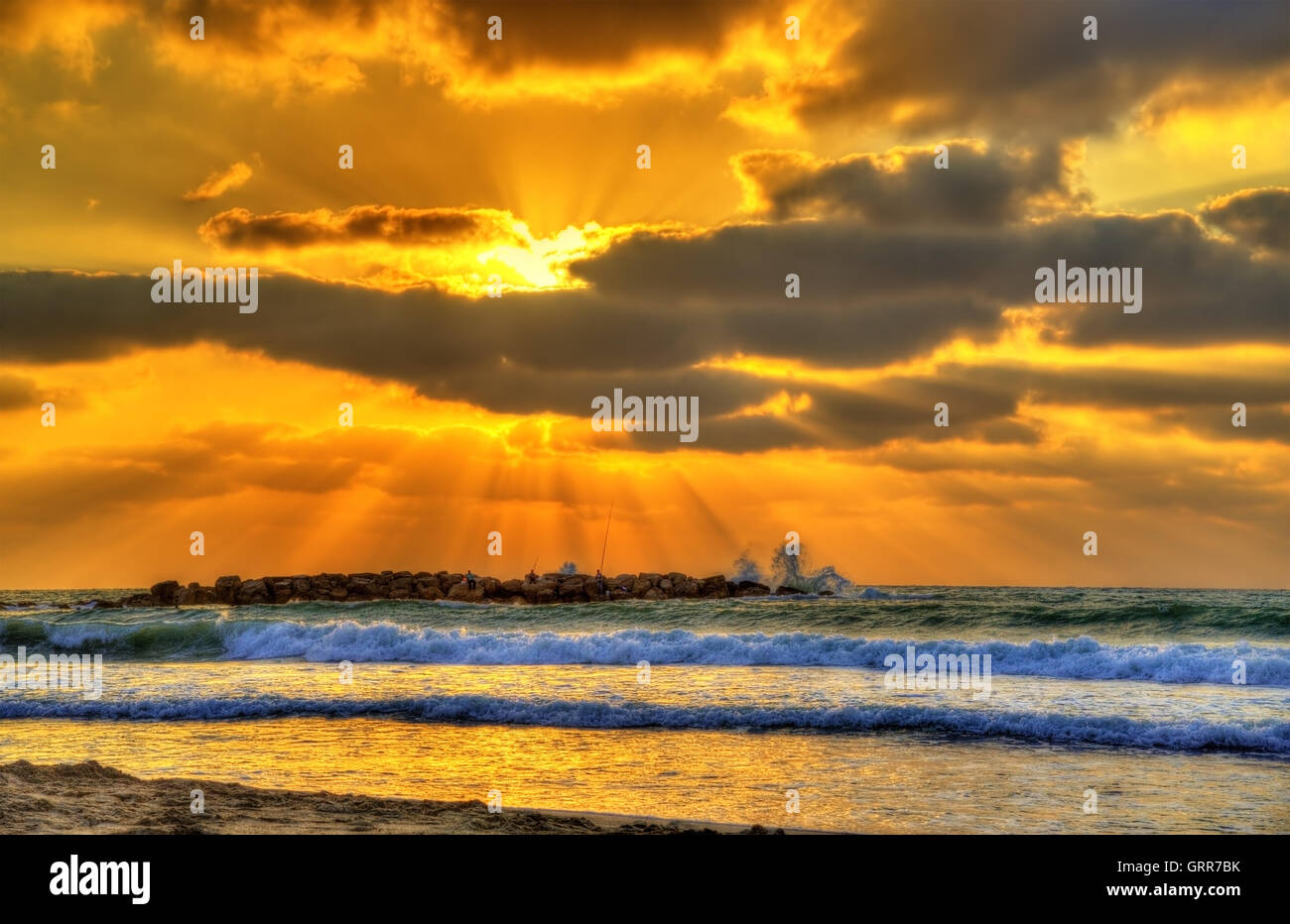 Sunset at the Mediterranean Sea in Haifa Stock Photo - Alamy