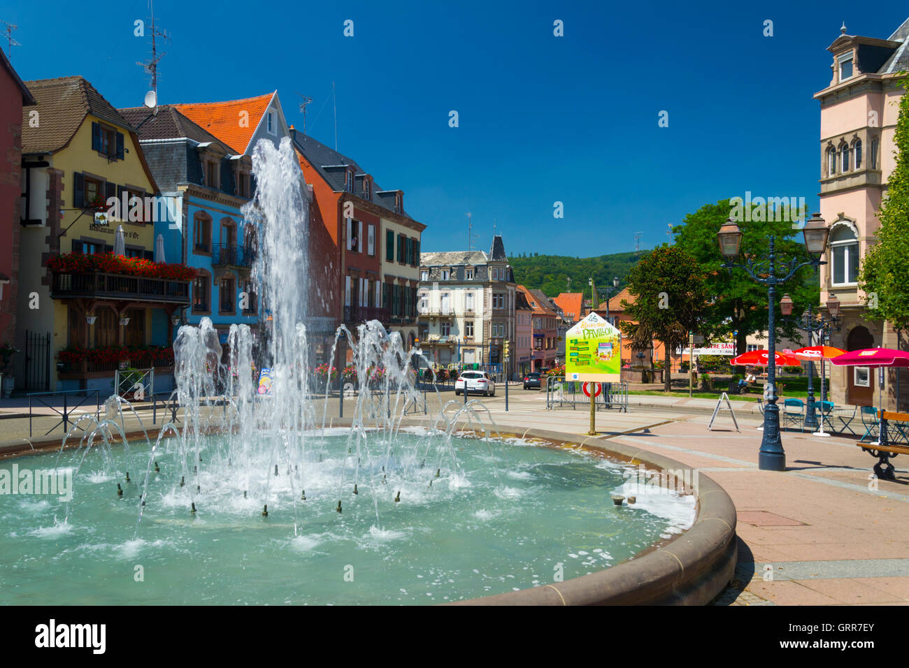 France, Bas Rhin (67), Saverne town, fountain in Grande rue street ...
