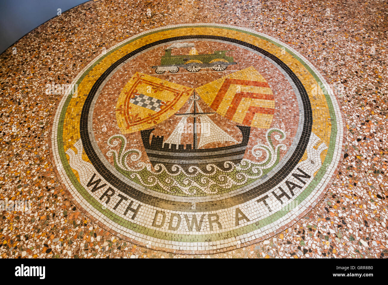 Wales, Cardiff, Cardiff Bay, Pierhead Building, Entrance Hall Flooring ...