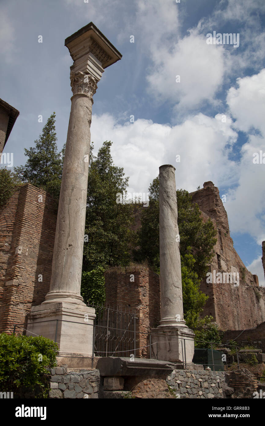 Columns of 4th century Temple of Romulus at the Forum Rome Stock Photo ...