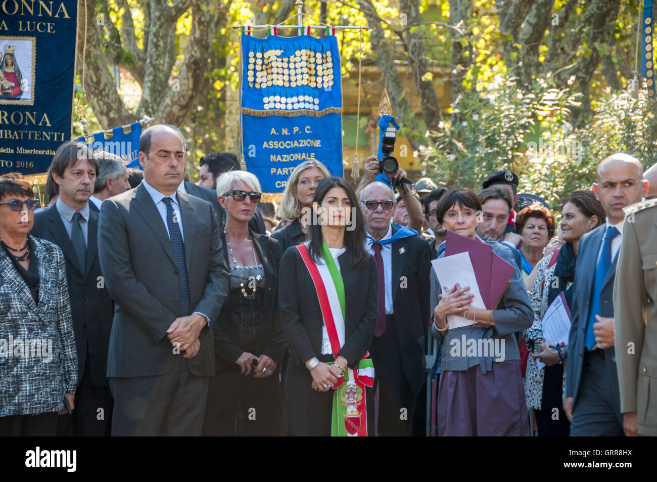 Rome, Italy. 08th Sep, 2016. The mayor of Rome, Virginia Raggi, lays a ...