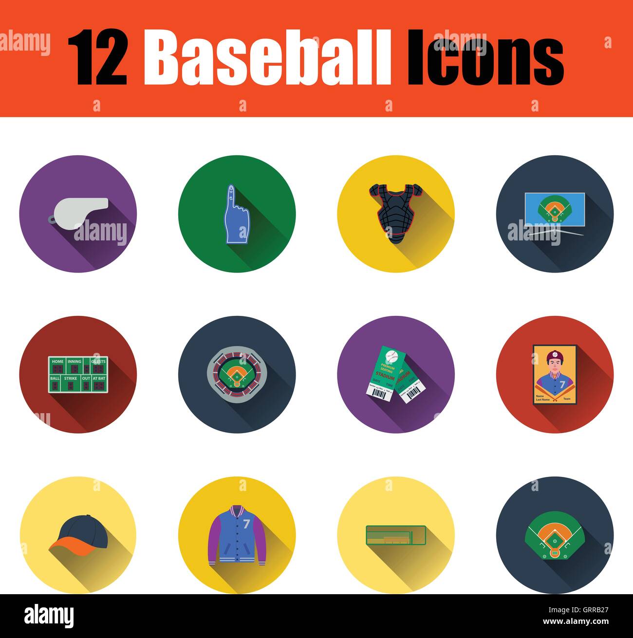 Flat design baseball icon set in ui colors. Vector illustration Stock ...