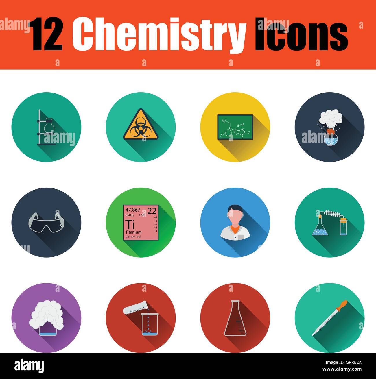 Flat design chemistry icon set in ui colors. Vector illustration Stock ...