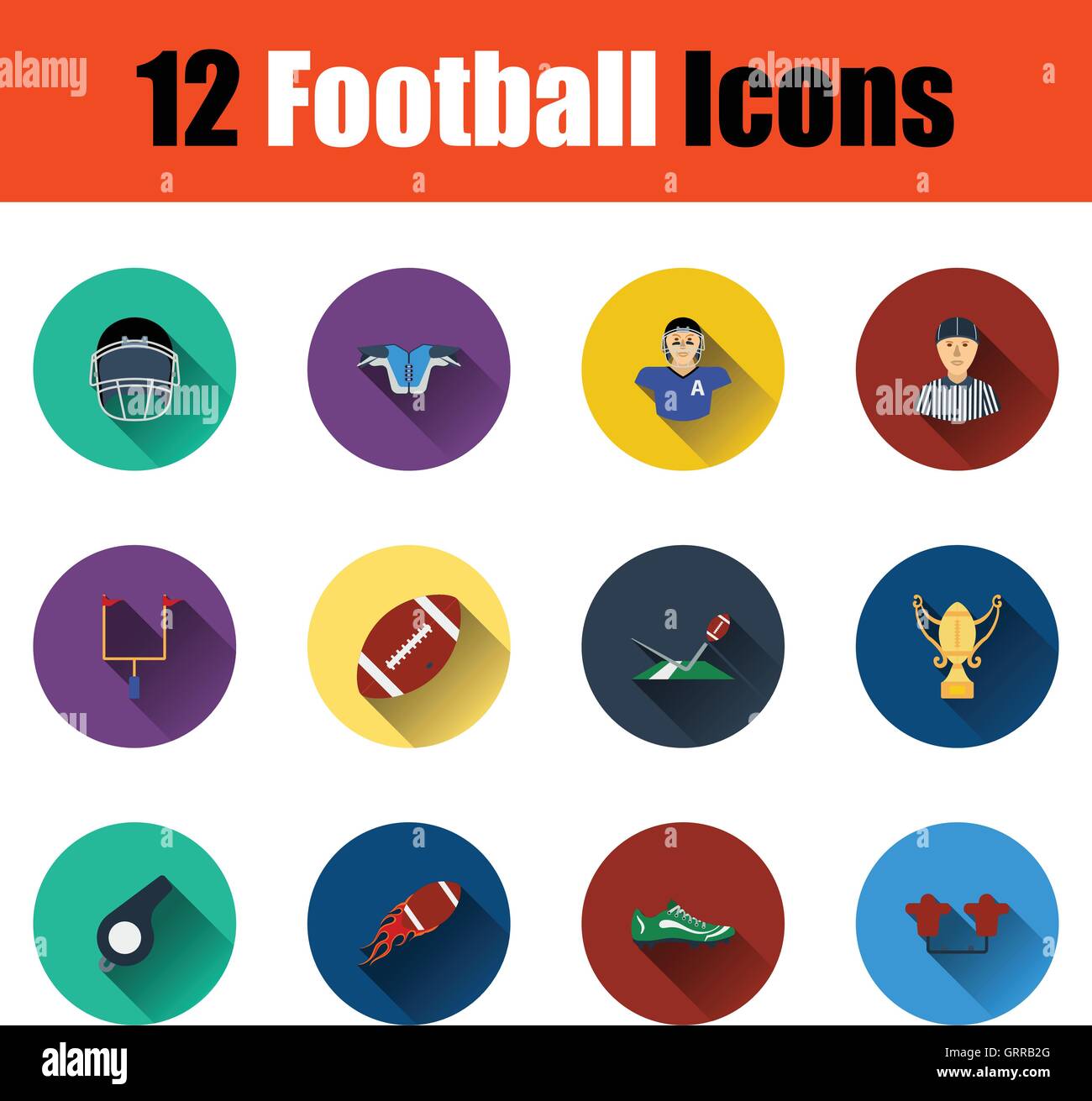 Flat design American football icon set in ui colors. Vector ...