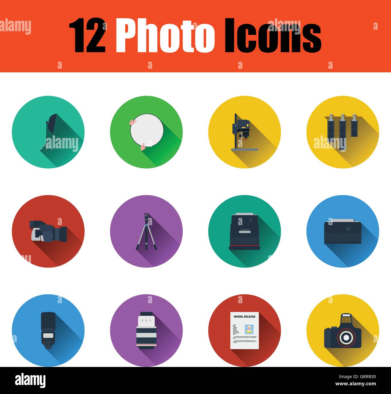 Flat design photography icon set in ui colors. Vector illustration ...