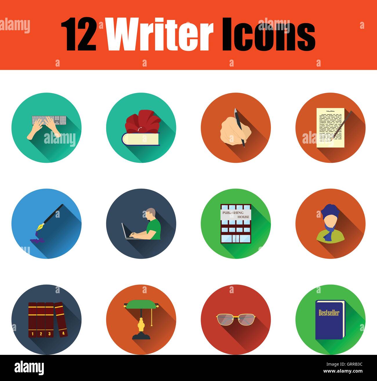 Flat design writer icon set in ui colors. Vector illustration Stock ...