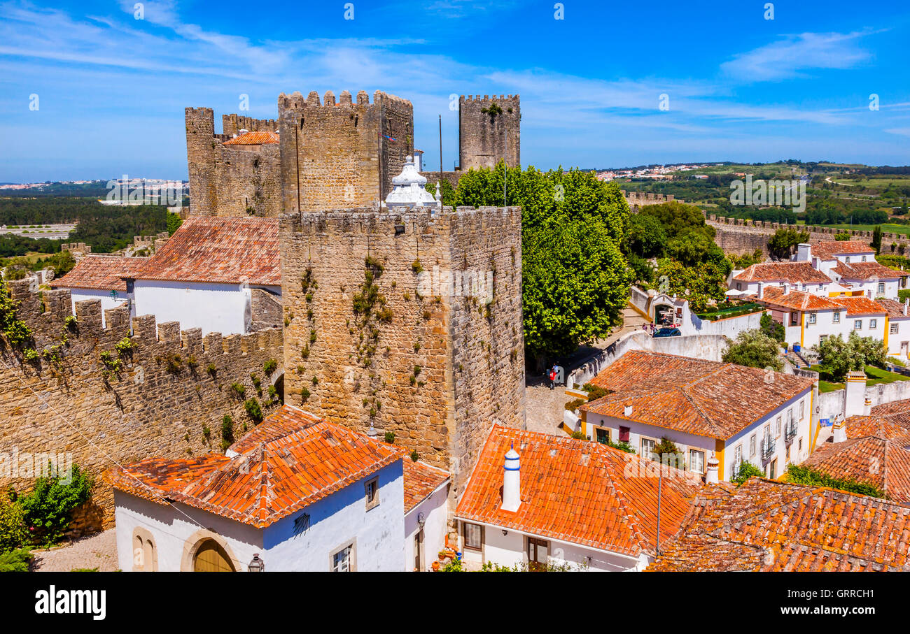 Castle Walls Turrets Towers Medieval Town Obidos Portugal. Castle and ...