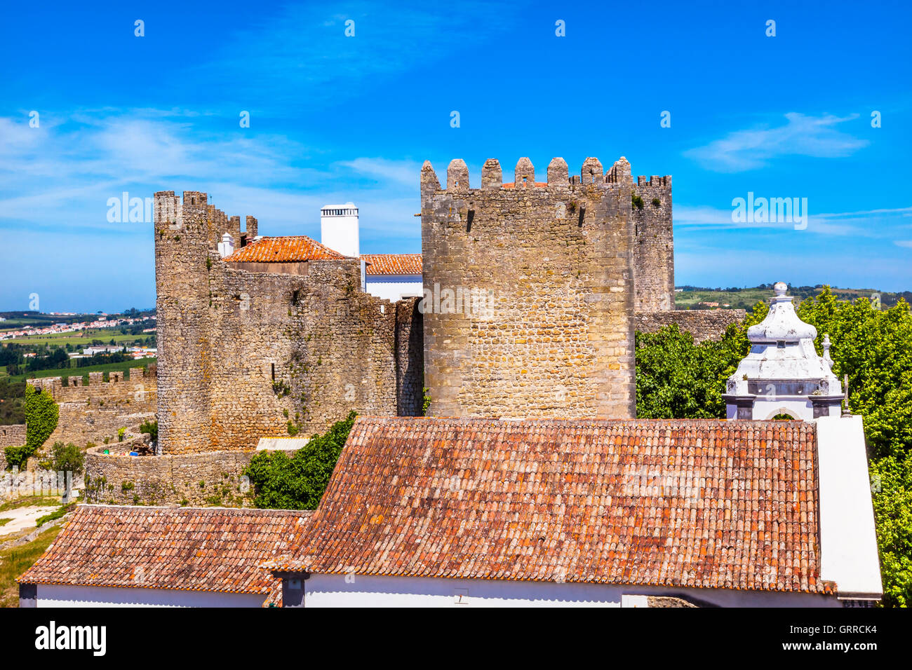 Castle Walls Turrets Towers Medieval Town Obidos Portugal. Castle and ...