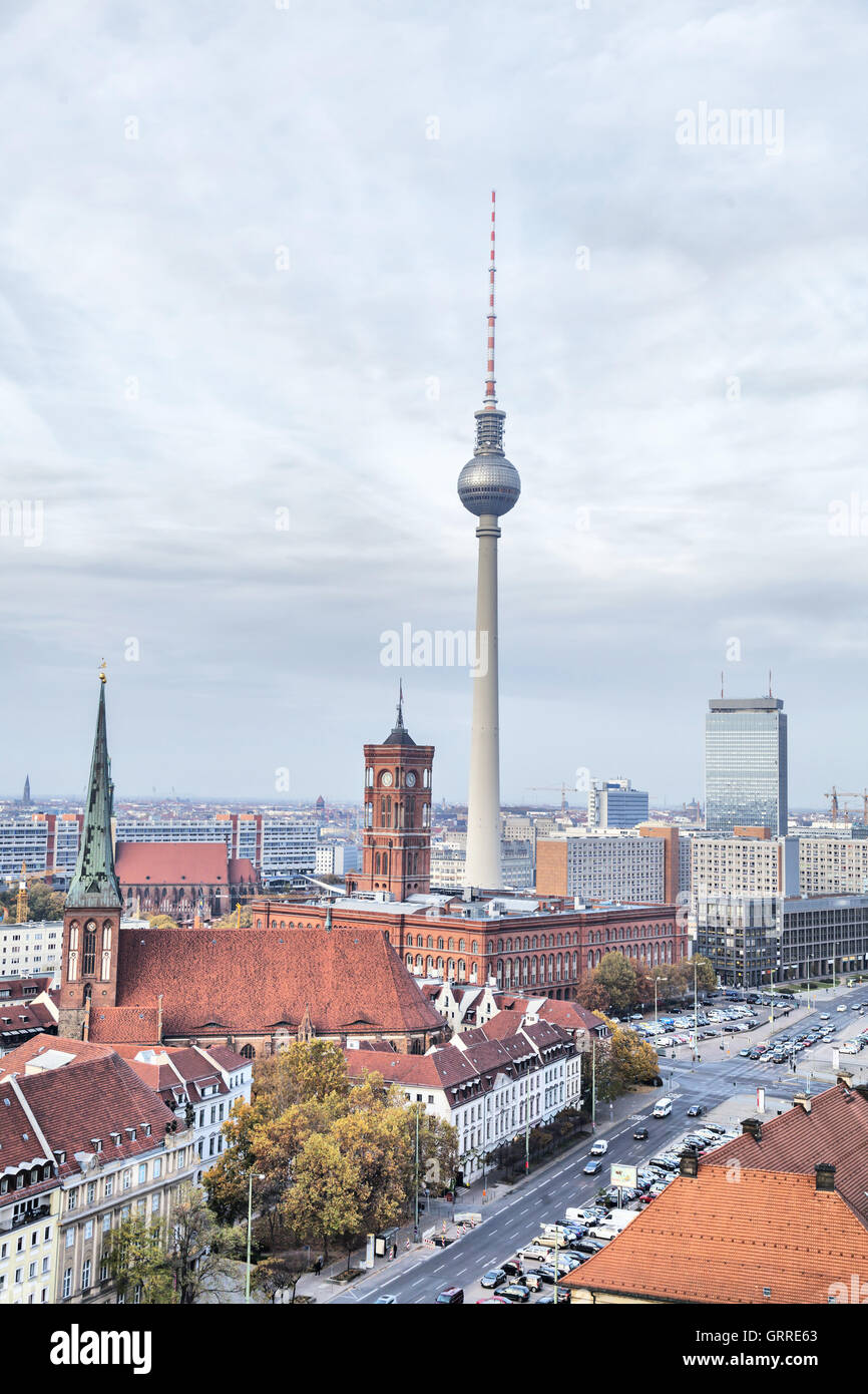 TV-tower and Rotes Rathaus (Red City Hall) in Berlin, Germany Stock ...