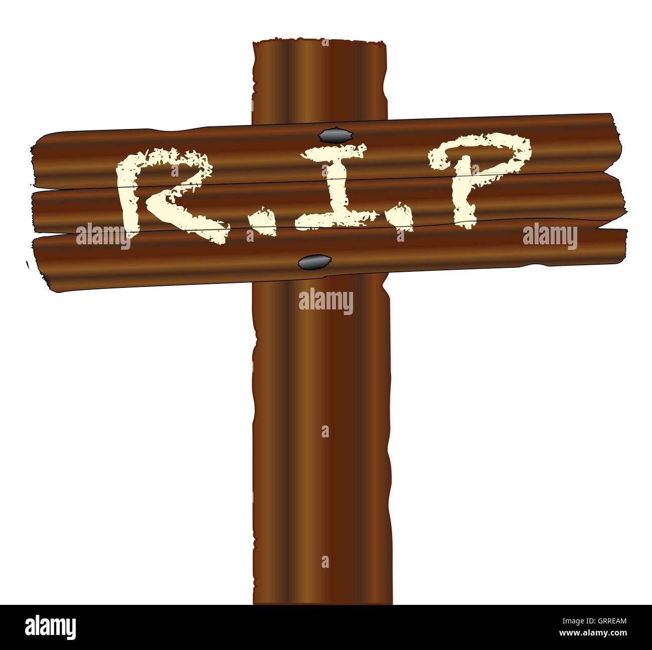 A wooden cross with the words RIP isolated over a white background ...