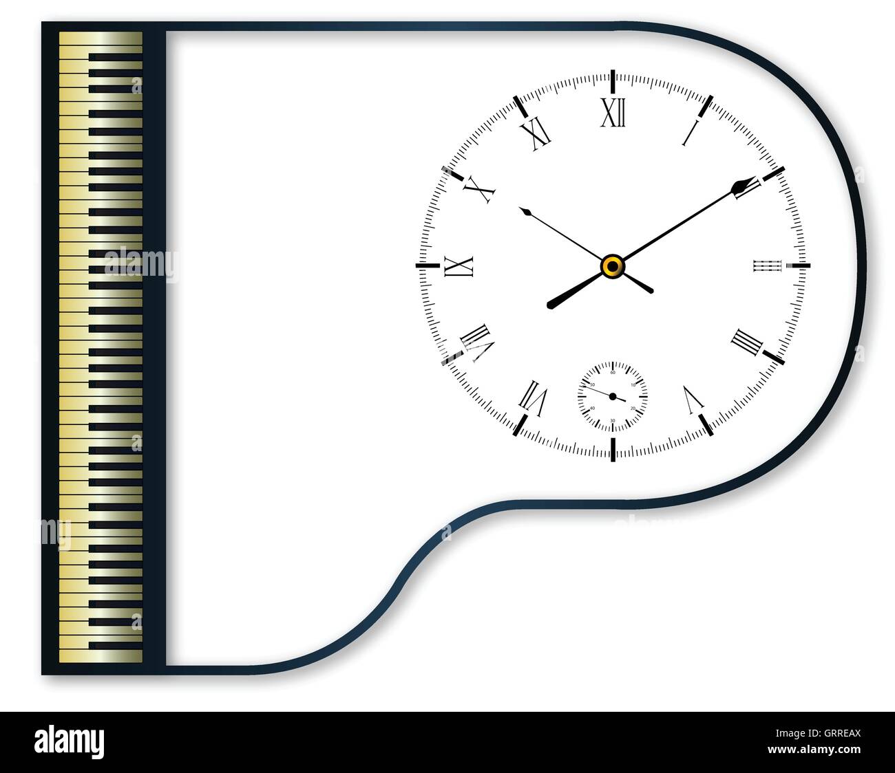 Clock face set into a traditional black grand piano Stock Vector Image ...