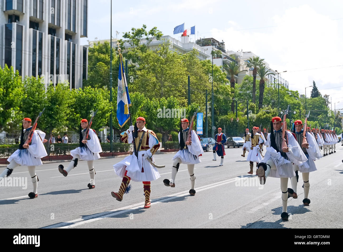 Ceremonial guards marching in street in Athens, Greece Stock Photo - Alamy