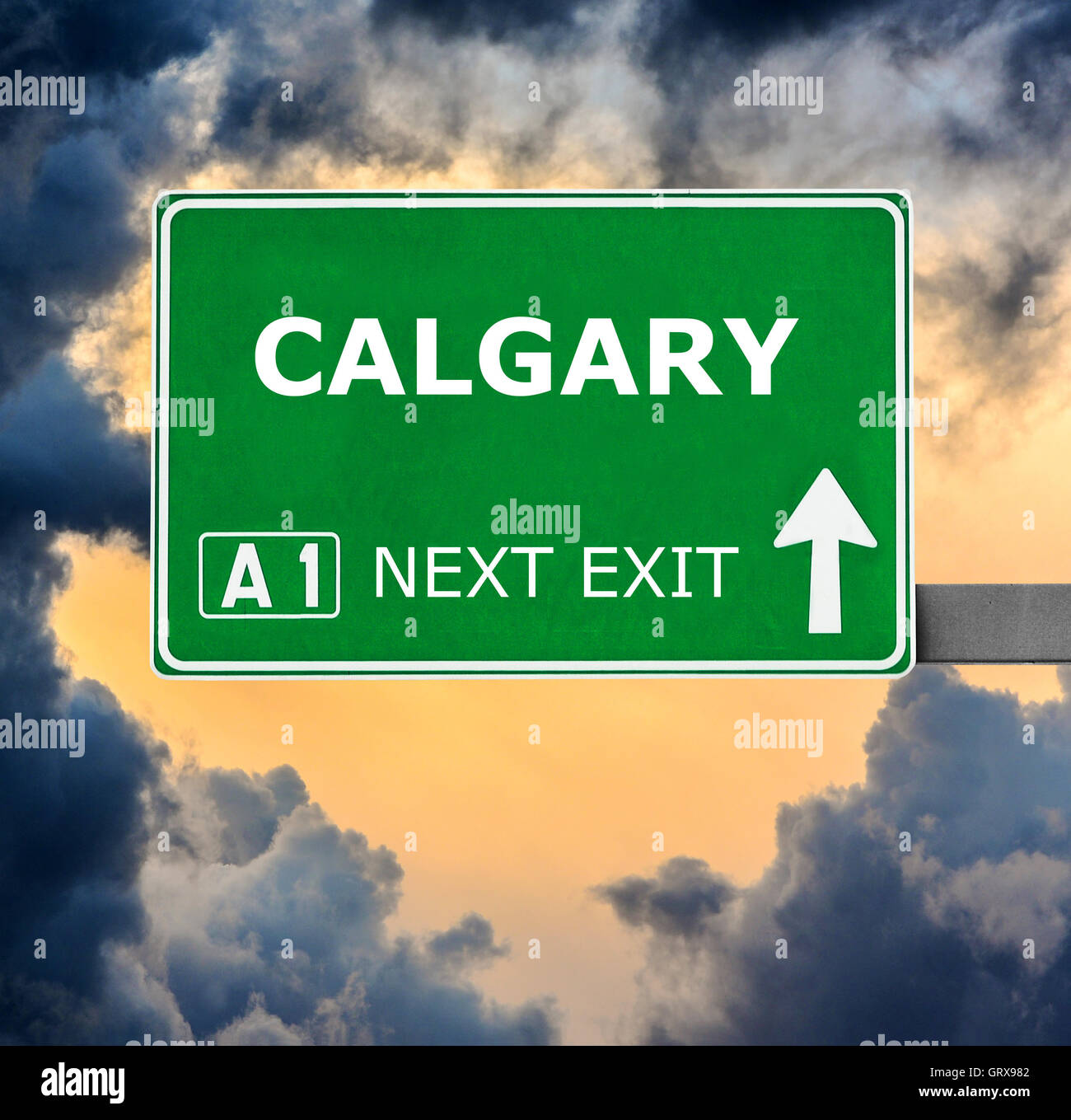 CALGARY road sign against clear blue sky Stock Photo - Alamy
