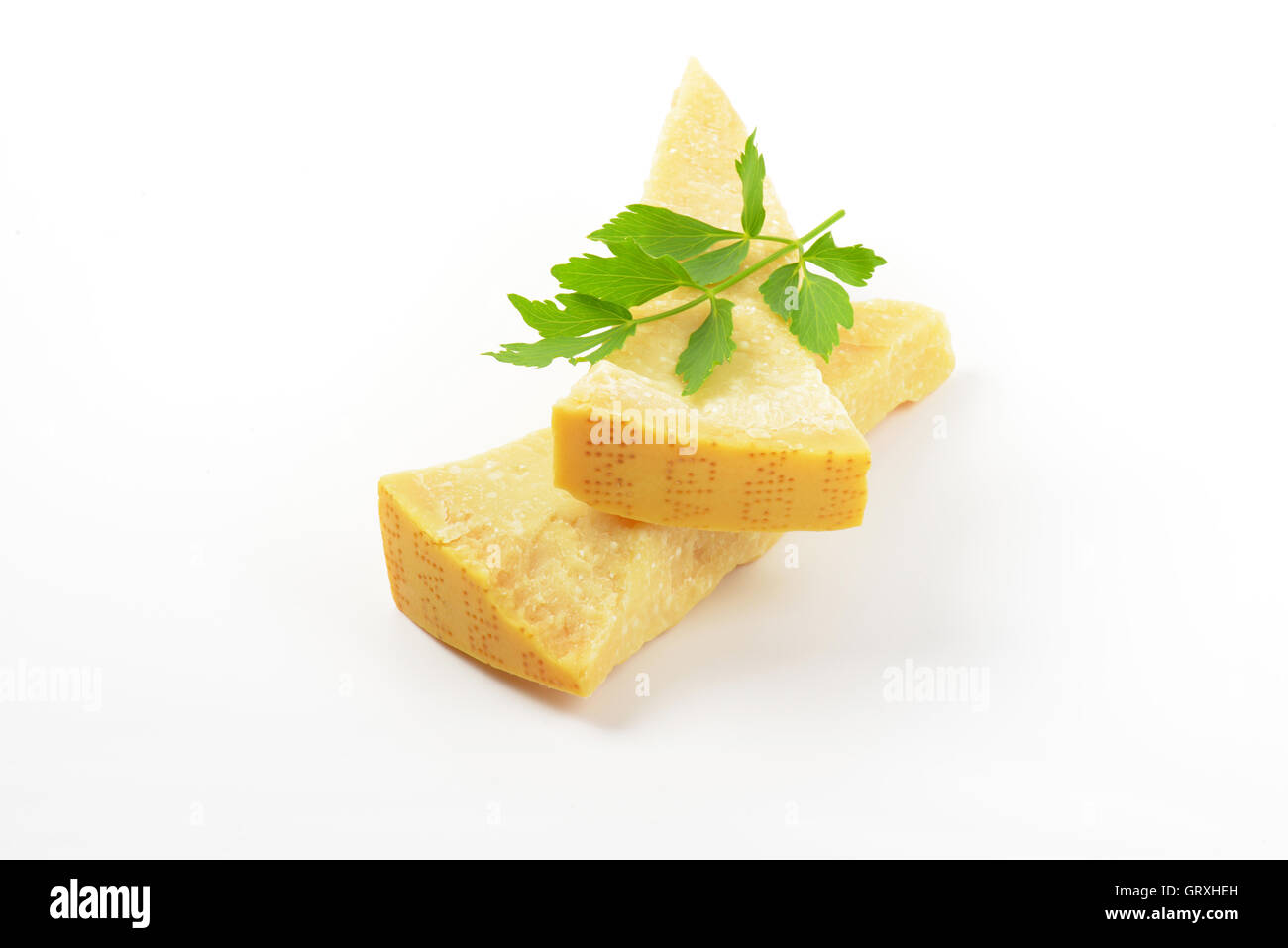Two wedges of true Parmesan cheese Stock Photo - Alamy