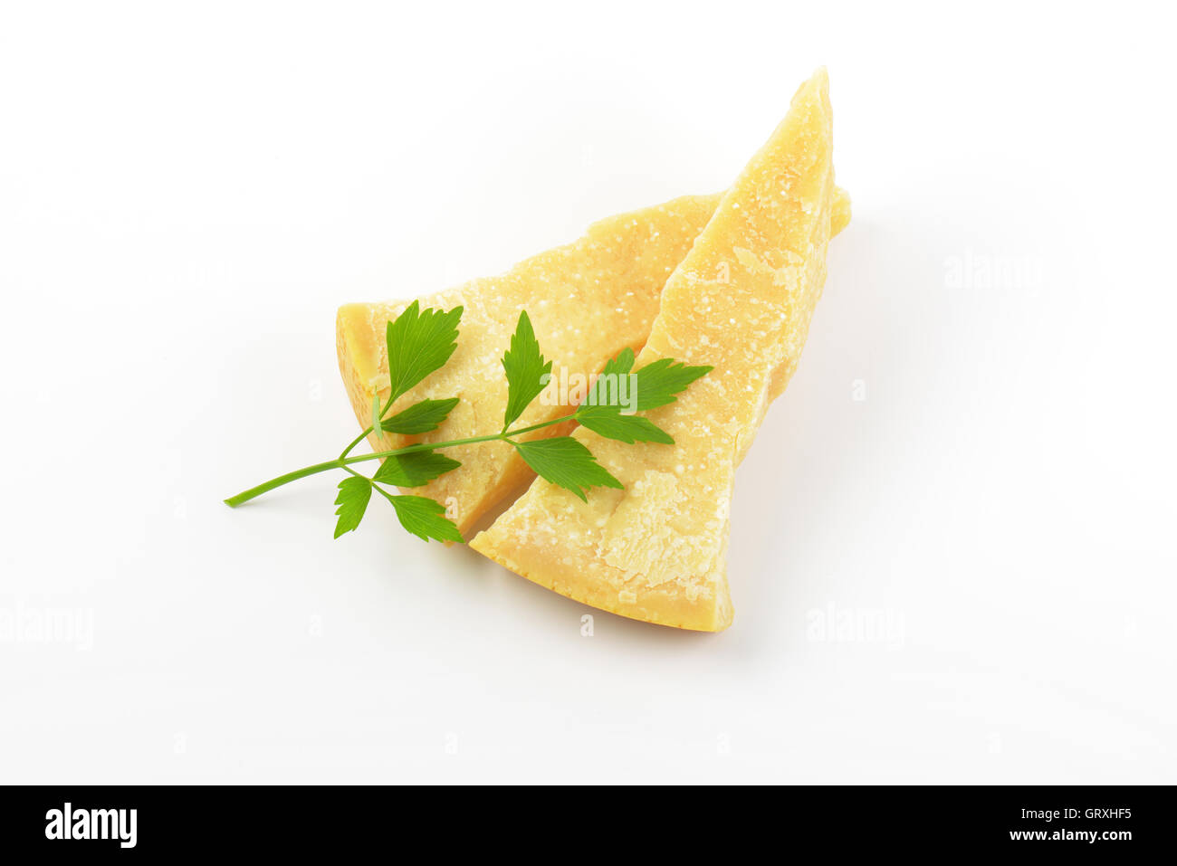 Two wedges of true Parmesan cheese Stock Photo - Alamy
