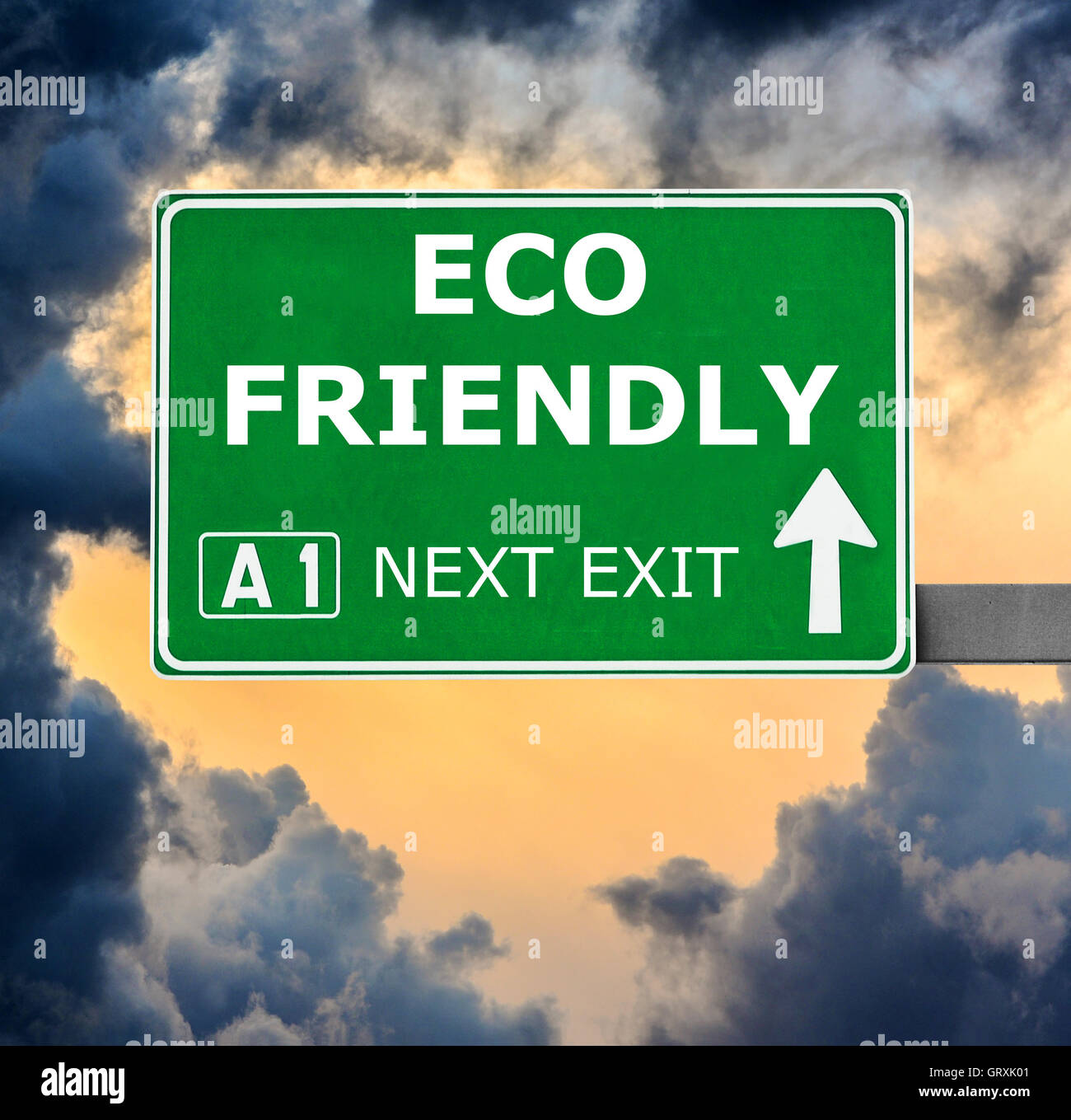 ECO FRIENDLY road sign against clear blue sky Stock Photo - Alamy