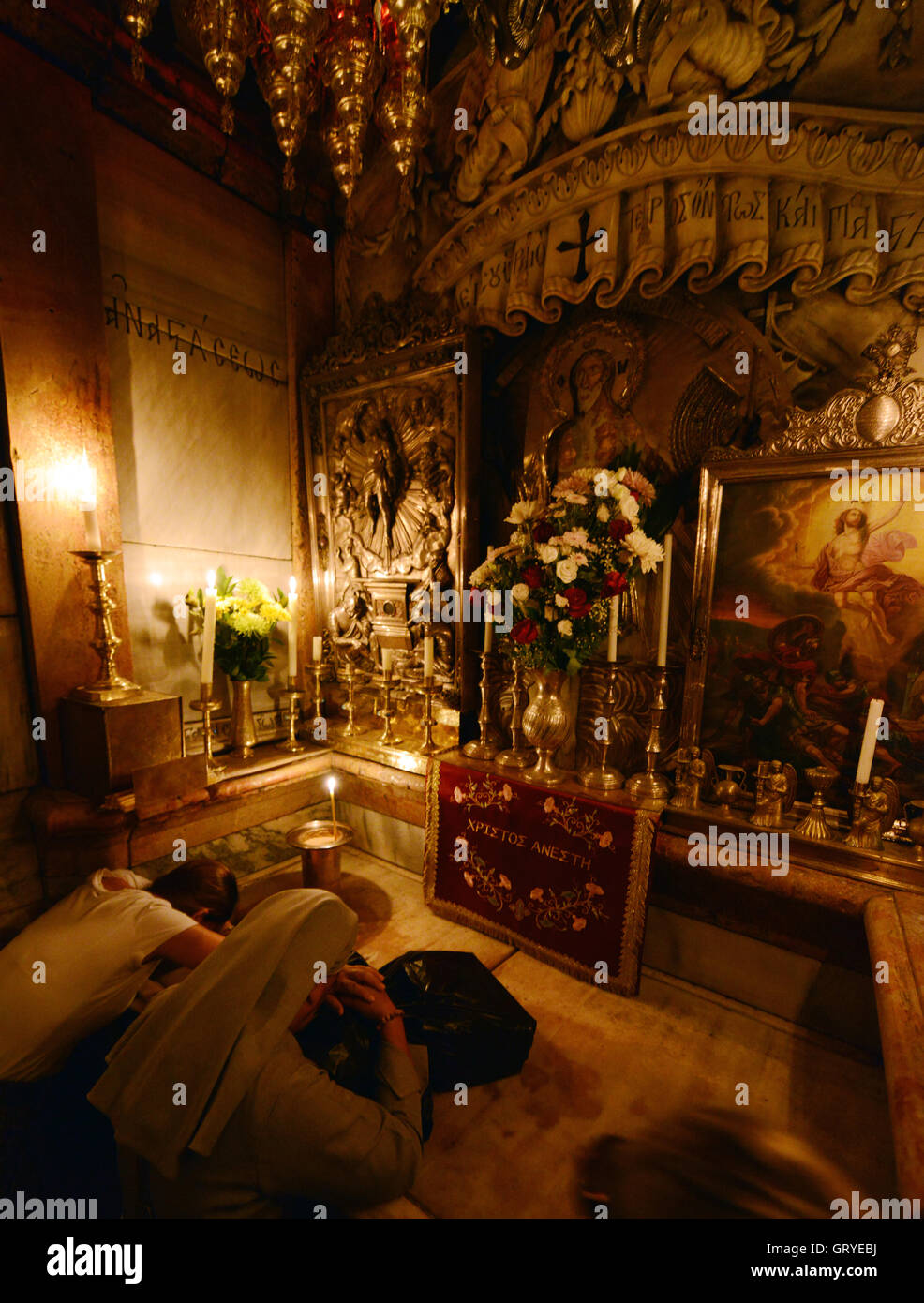 The chamber of the of Sepulchre inside the church of the holy Sepulchre ...