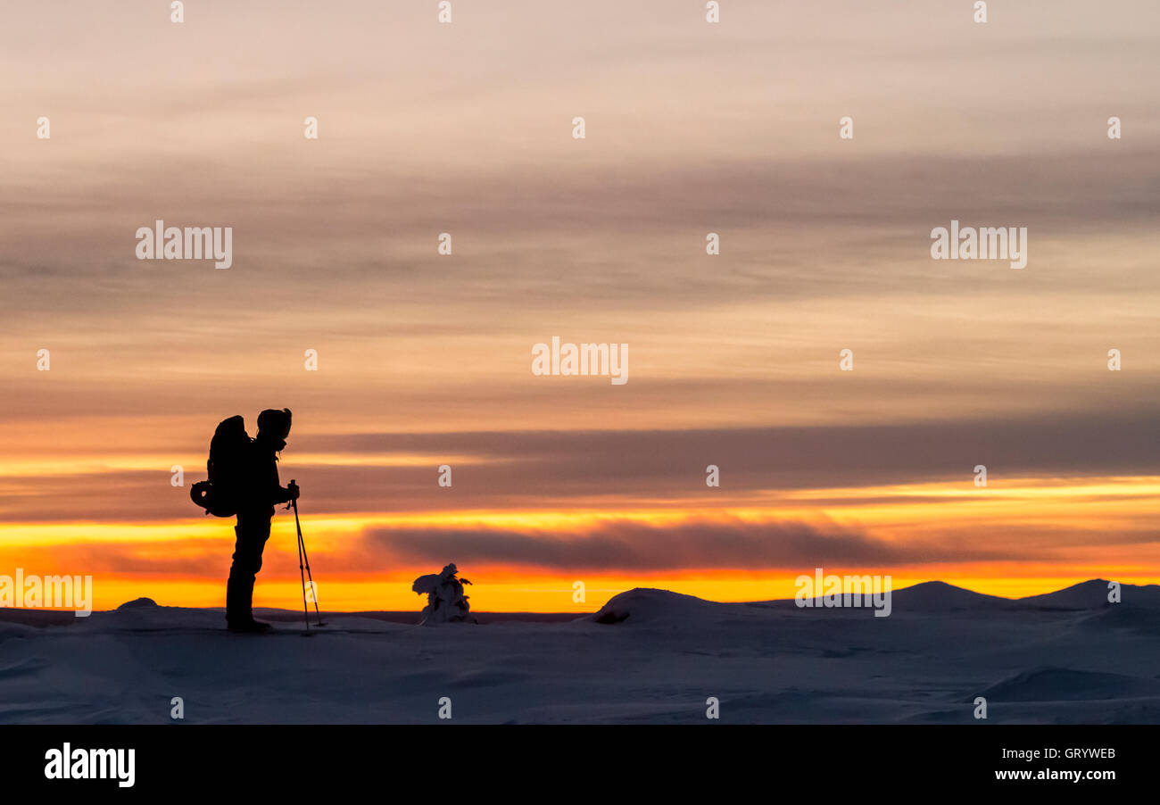 Skier in the sunset Stock Photo - Alamy