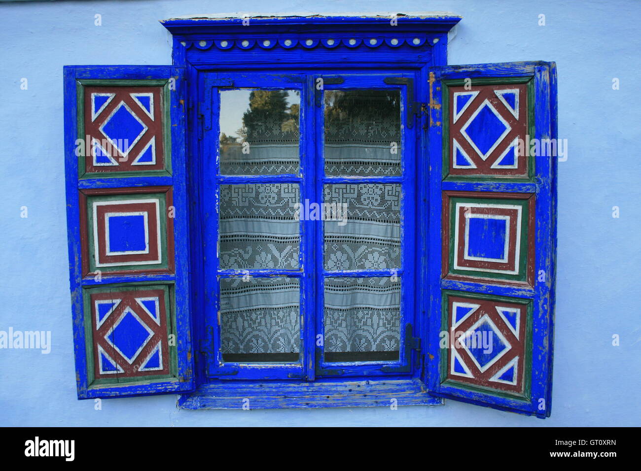 Painted window in the National Village Museum in Bucharest, Romania ...