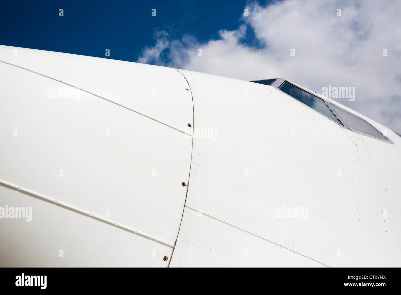 Old style jet engine passenger aircraft showing details of the ...