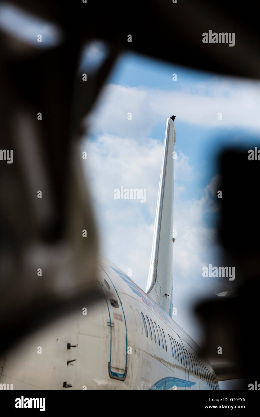 Old style jet engine passenger aircraft showing details of the ...
