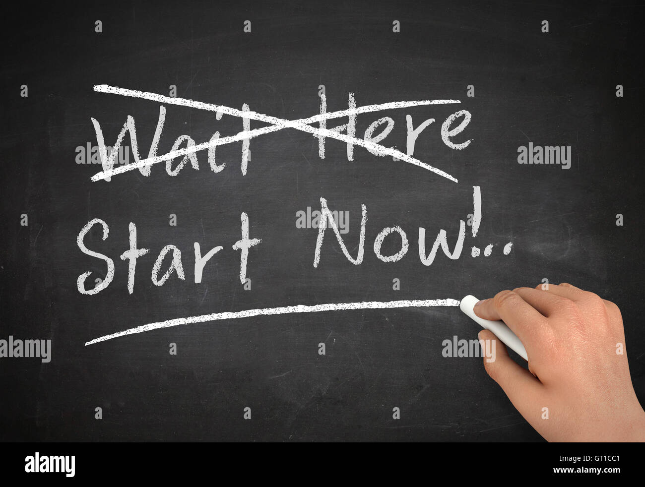 start now chalkboard write concept 3d illustration Stock Photo - Alamy