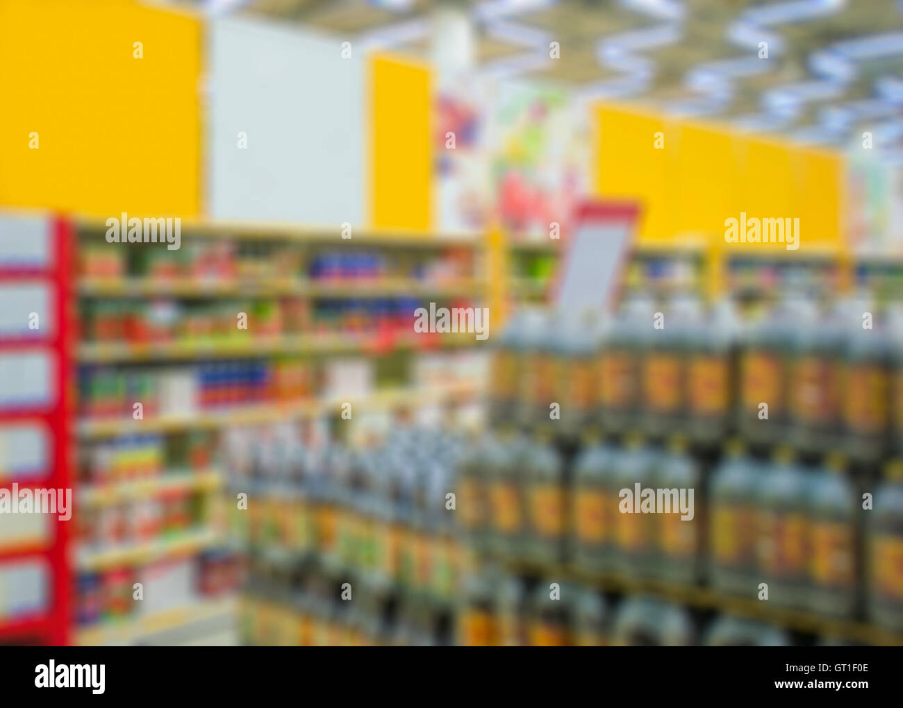 Supermarket blur background with bokeh, drinks product shelf Stock ...