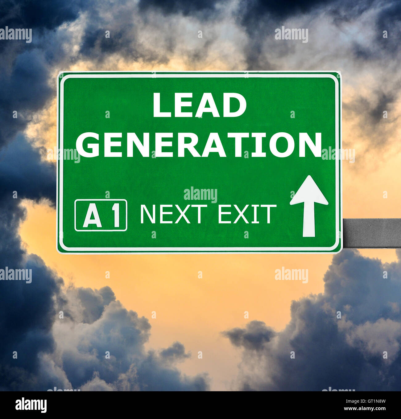LEAD GENERATION road sign against clear blue sky Stock Photo - Alamy