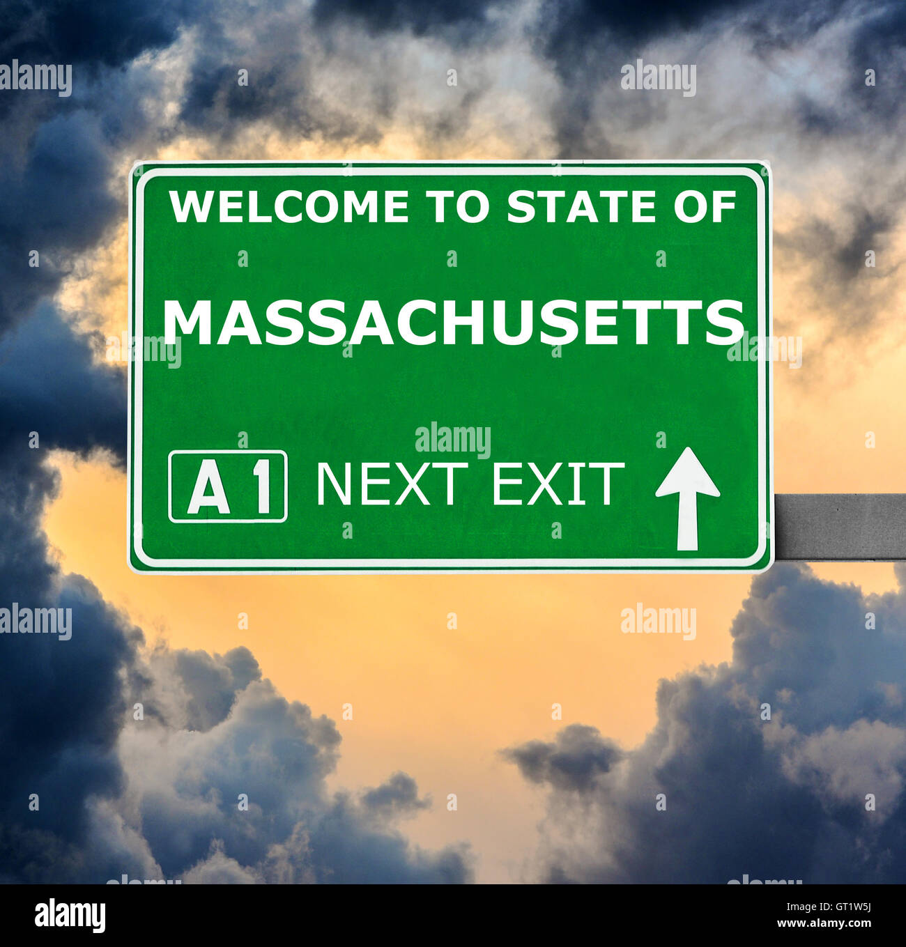 MASSACHUSETTS road sign against clear blue sky Stock Photo - Alamy