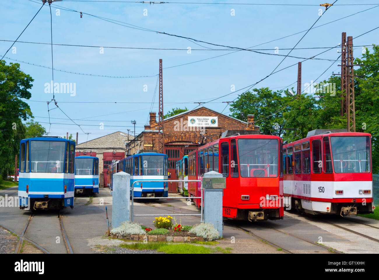 Tram depot, with historical trams, Kopli district, Tallinn, Harju ...