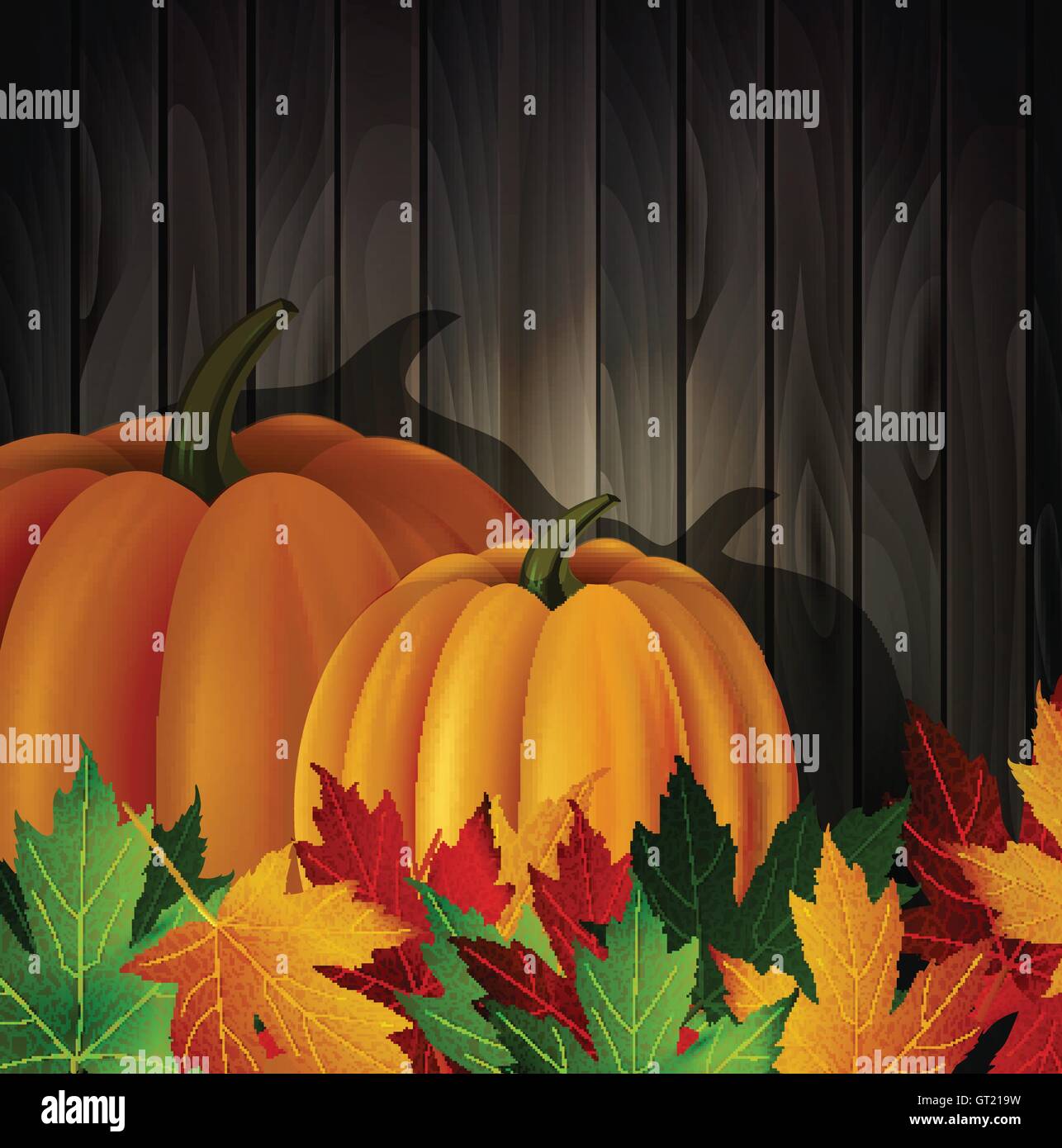 Autumn leaves and two pumpkins on wooden texture Stock Vector Image ...