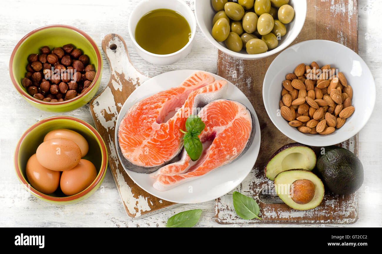 Healthy fat sources. Healthy eating, dieting. Top view Stock Photo - Alamy