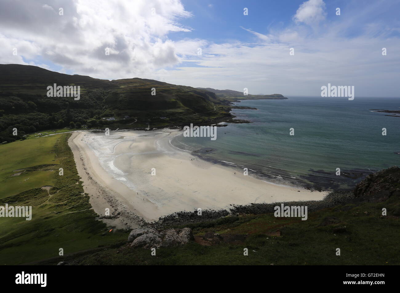 Elevated view of Calgary Bay beach Isle of Mull Scotland September 2016 ...