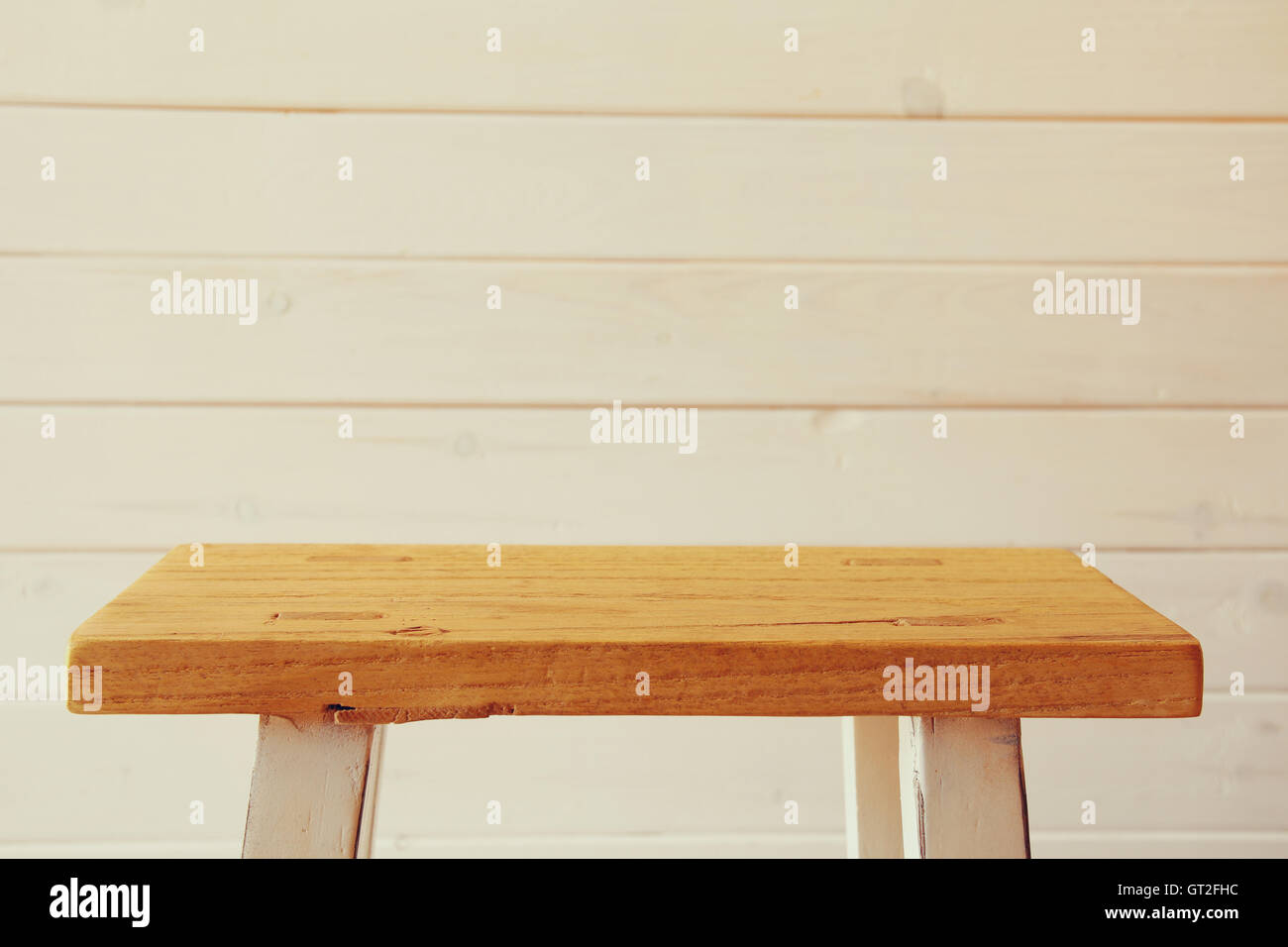 image of empty small table in front wooden wooden planks background ...