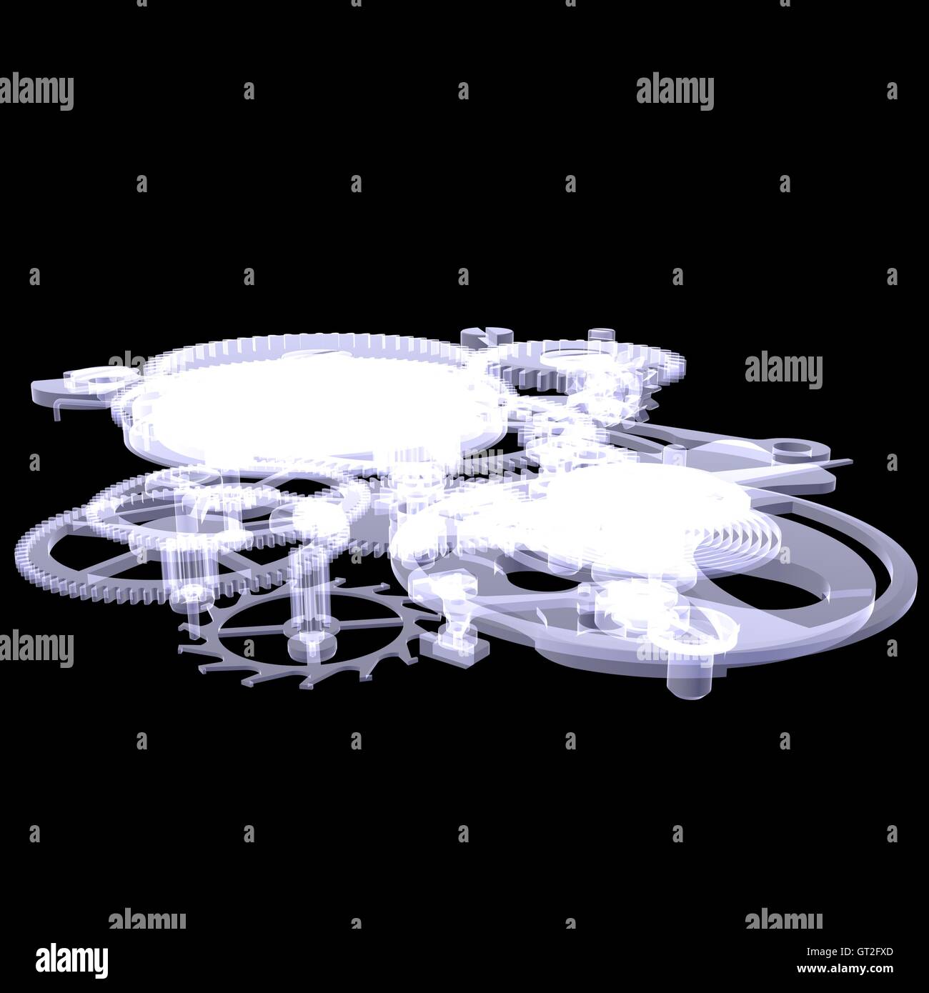 Clock mechanism. X-ray render Stock Photo - Alamy