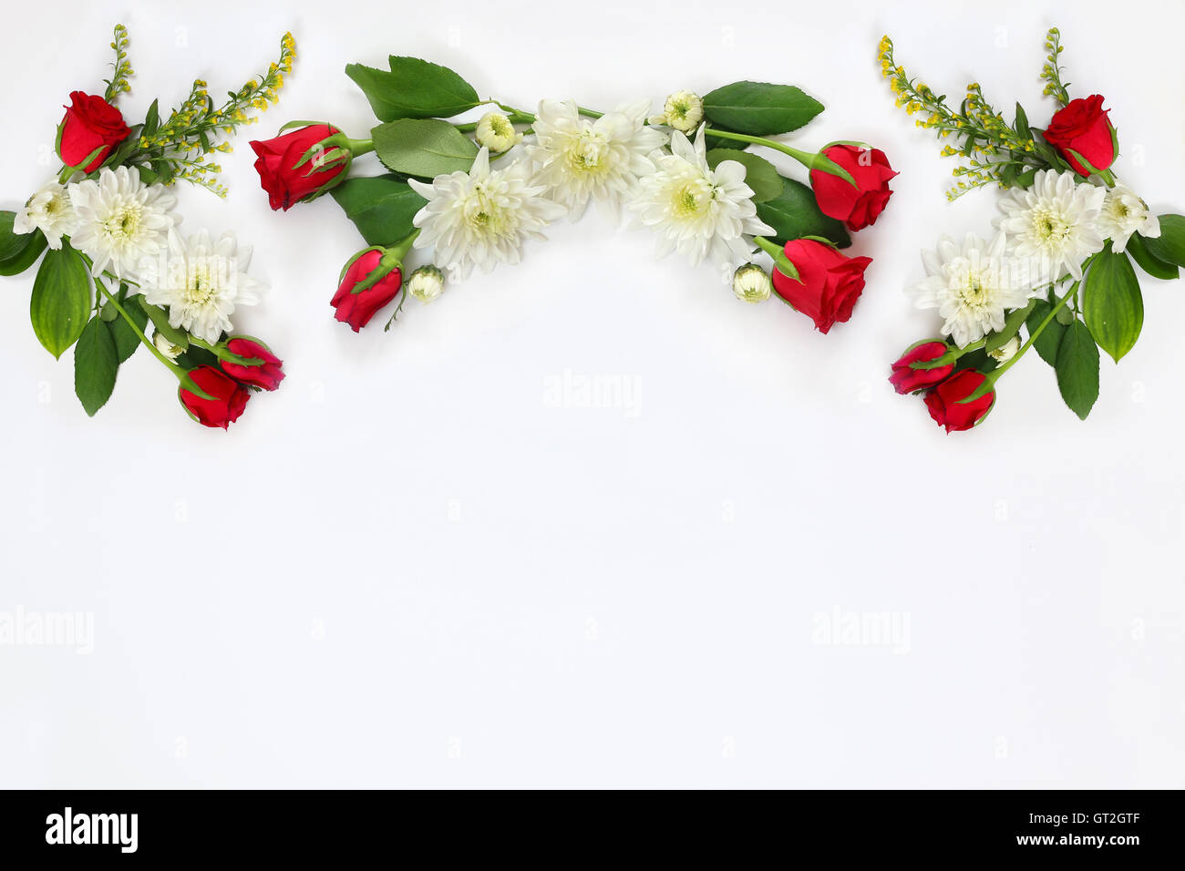 Top view of beautiful flowers arrangement on white isolated background ...