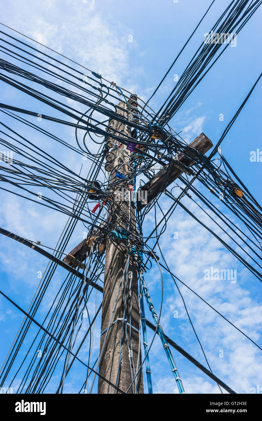 Intertwining of many electrical wires Stock Photo - Alamy