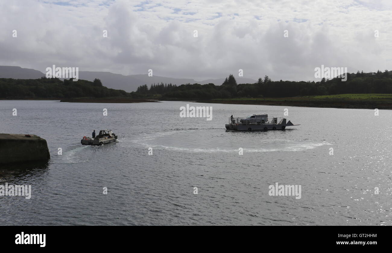 Single vehicle ferry and Ulva ferry in Sound of Ulva Scotland September ...
