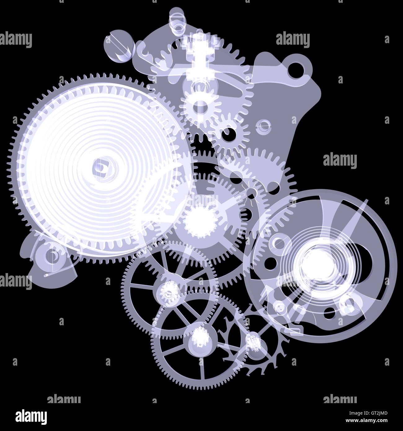 Clock mechanism. X-ray render Stock Photo - Alamy