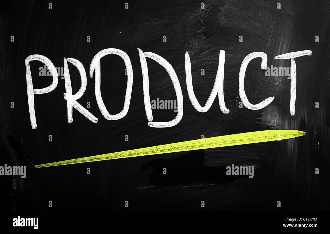 Product handwritten with white chalk on a blackboard Stock Photo - Alamy