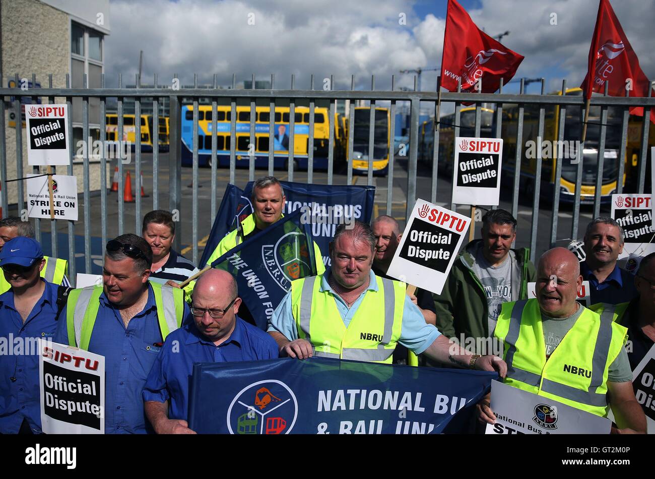 Dublin Bus workers outside Ringsend Bus depot in Dublin as hundreds of ...