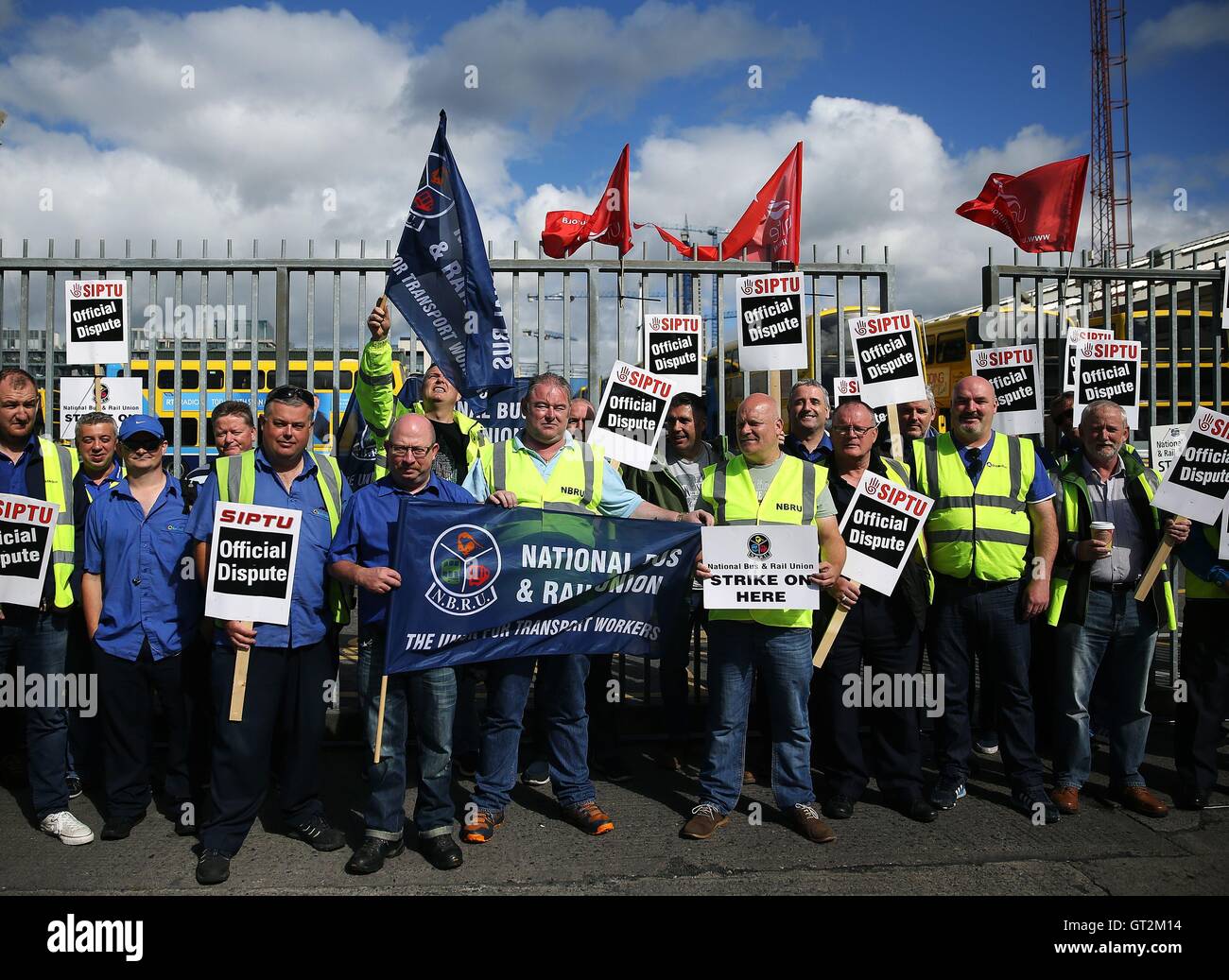 Dublin Bus workers outside Ringsend Bus depot in Dublin as hundreds of ...