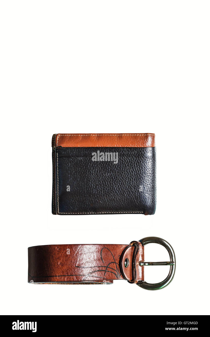 Wallet and belt on a white background Stock Photo - Alamy