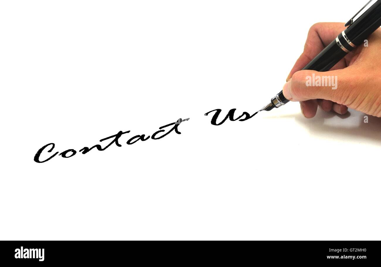hand writing contact us over white Stock Photo - Alamy