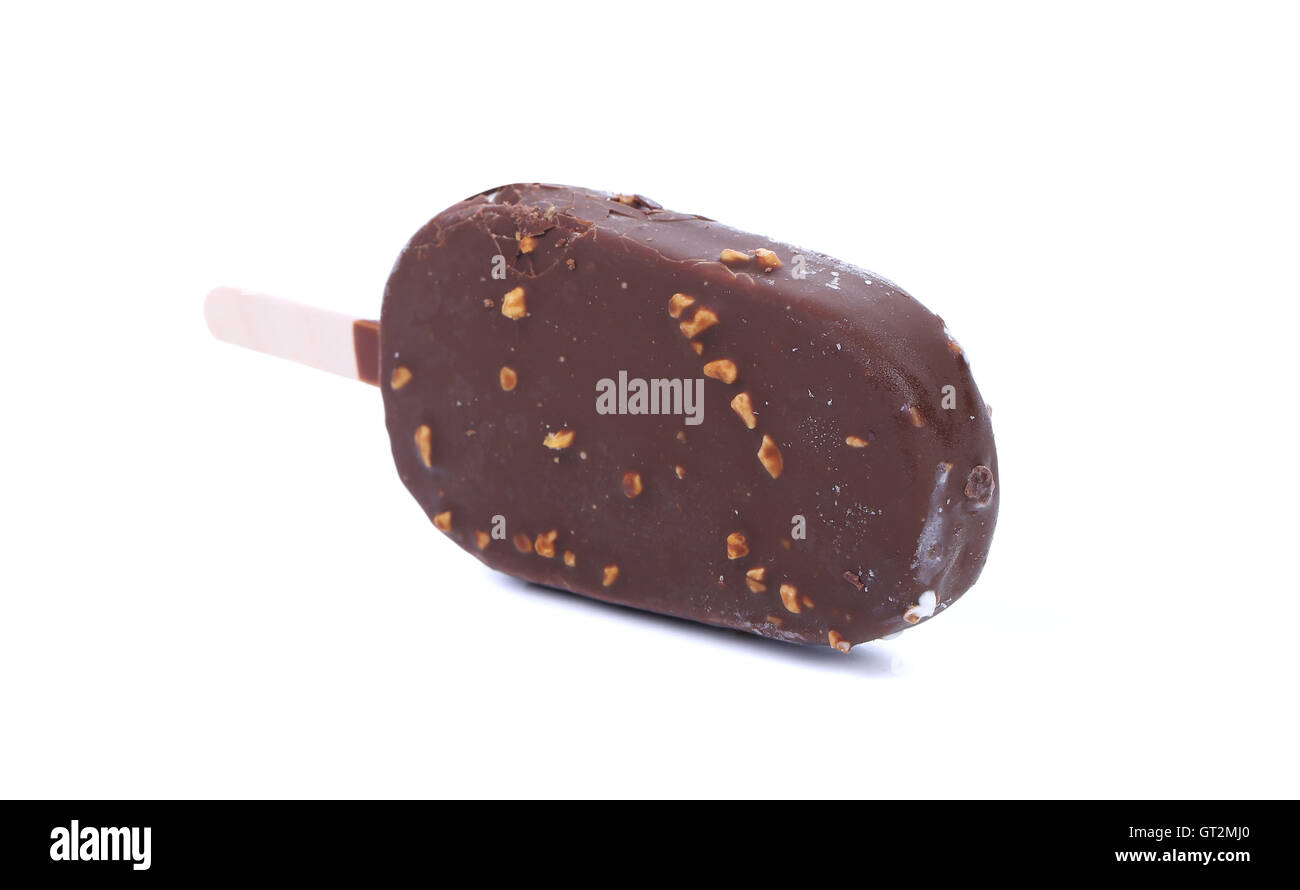 Chocolate-coated blocks of ice cream on stick Stock Photo - Alamy