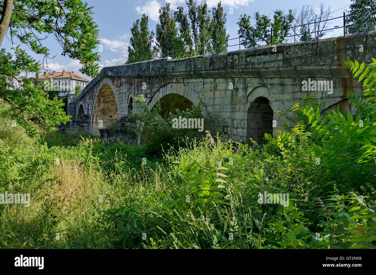 Medieval one hundred meter long stone Kadin bridge build over the river ...